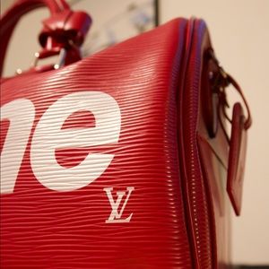 Supreme | Bags | Louis Vuitton Supreme Red Leather Bag | Poshmark